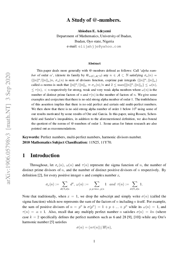 (PDF) A Study of @-numbers