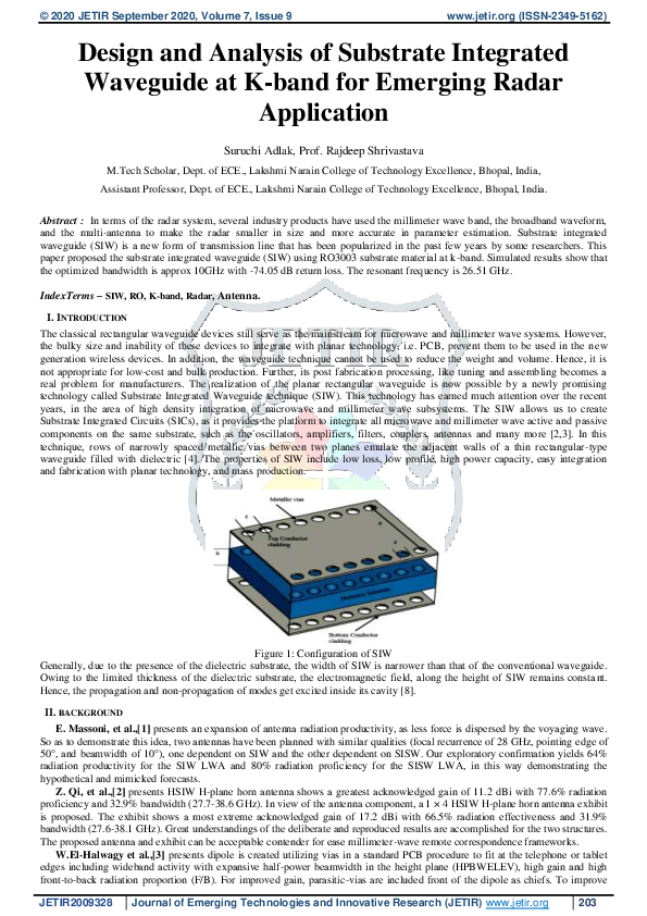 (PDF) Design and Analysis of Substrate Integrated Waveguide at K-band for Emerging Radar Application