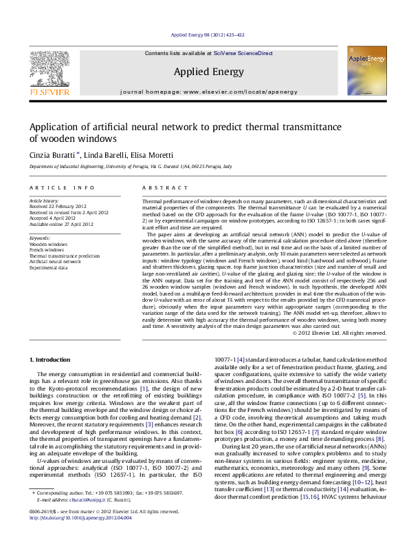 (PDF) Application of artificial neural network to predict thermal transmittance of wooden windows