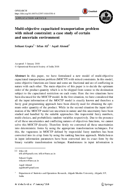 (PDF) Multi-objective capacitated transportation problem with mixed ...