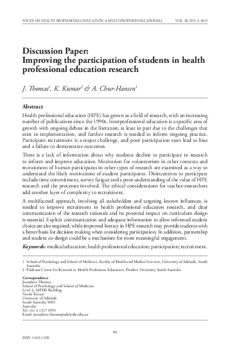 (PDF) Discussion Paper: Improving the participation of students in ...