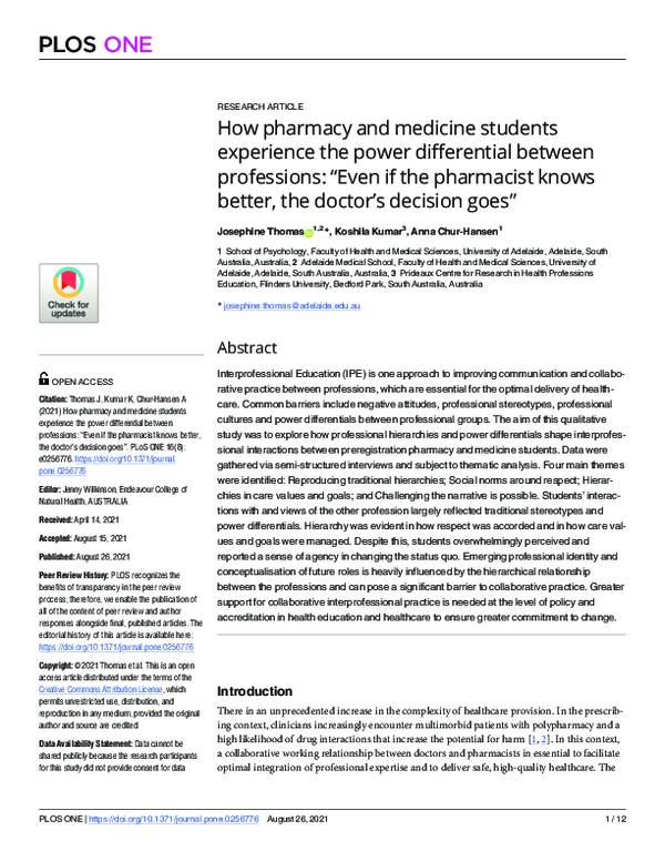 (PDF) How pharmacy and medicine students experience the power ...