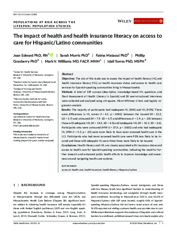 (PDF) The impact of health and health insurance literacy on access to ...