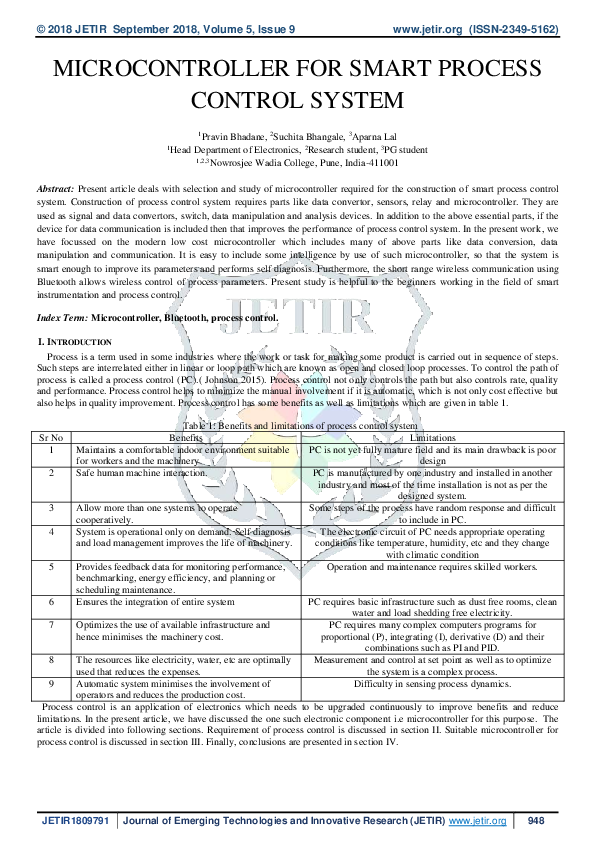 (PDF) Microcontroller for Smart Process Control System