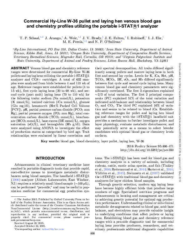 (PDF) Commercial Hy-Line W-36 pullet and laying hen venous blood gas ...