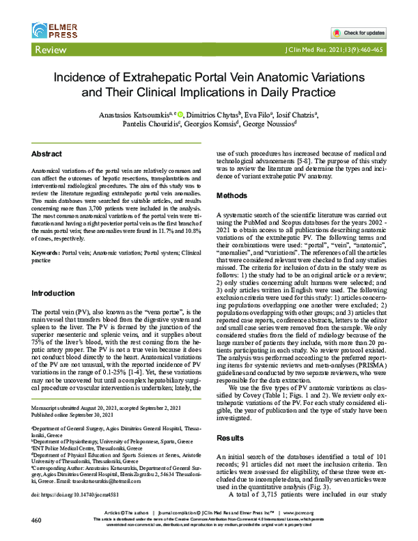 (PDF) Incidence of Extrahepatic Portal Vein Anatomic Variations and ...
