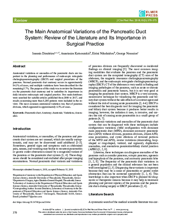 (PDF) The Main Anatomical Variations of the Pancreatic Duct System ...