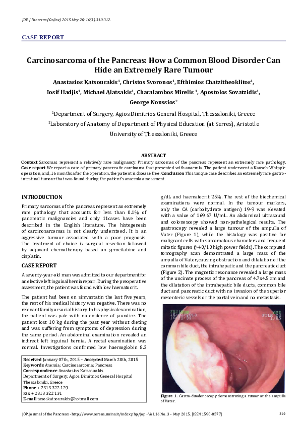 (PDF) Carcinosarcoma of the Pancreas: How a Common Blood Disorder Can ...