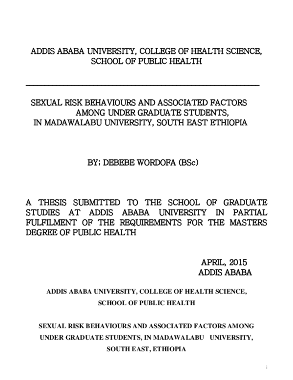 (PDF) Sexual Risk Behaviours and Associated Factors among Under ...