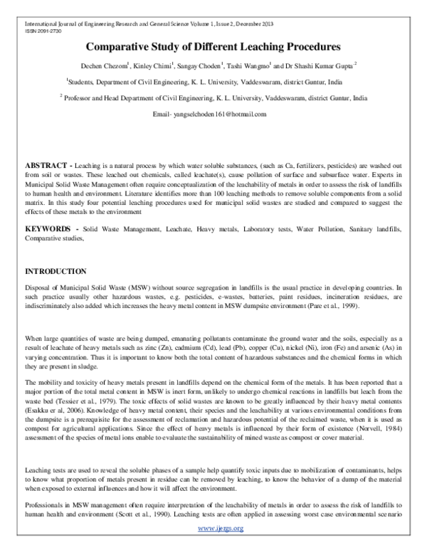 (PDF) Comparative Study of Different Leaching Procedures