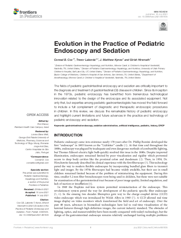 (PDF) Evolution in the Practice of Pediatric Endoscopy and Sedation