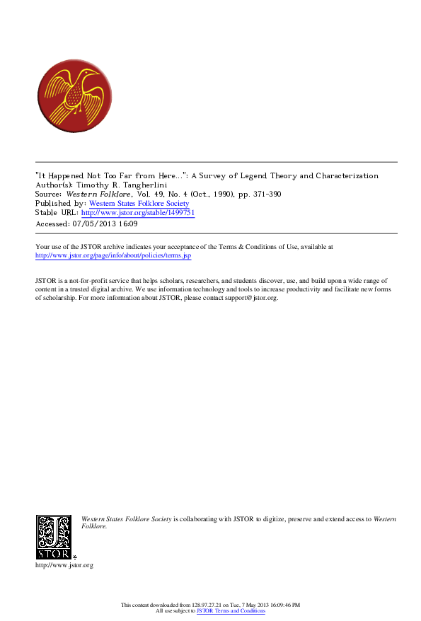 (PDF) It Happened Not Too Far from Here...": A Survey of Legend Theory ...