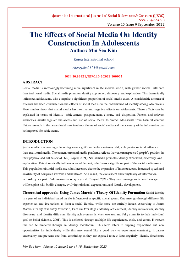 (PDF) The Effects of Social Media On Identity Construction In Adolescents