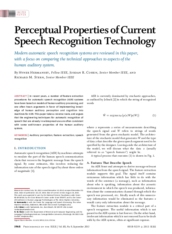 (PDF) Perceptual Properties of Current Speech Recognition Technology