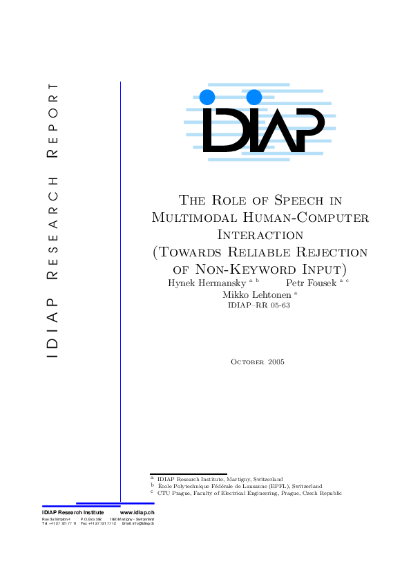 (PDF) The Role of Speech in Multimodal Human-Computer Interaction