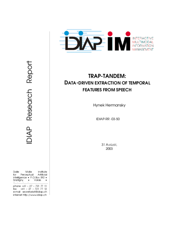 Pdf Trap Tandem Data Driven Extraction Of Temporal Features From