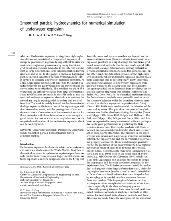 (PDF) Smoothed particle hydrodynamics for numerical simulation of underwater explosion