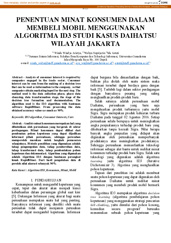 (PDF) Penentuan Minat Konsumen Dalam Membeli Mobil Menggunakan ...