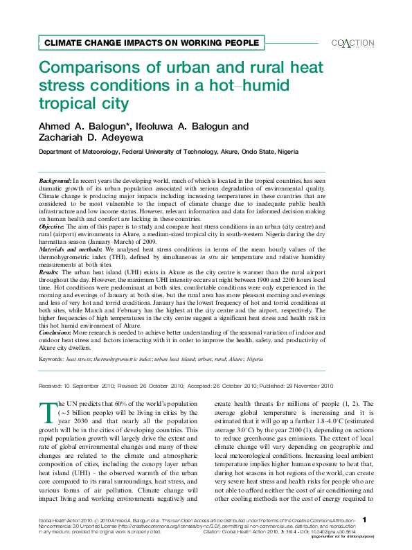 (PDF) Comparisons of urban and rural heat stress conditions in a hot ...