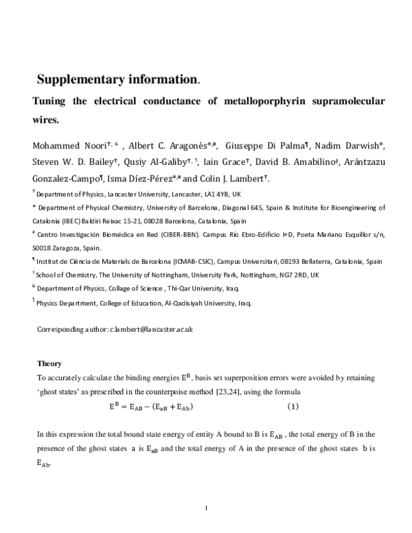 (PDF) Supplementary information. Tuning the electrical conductance of metalloporphyrin ...