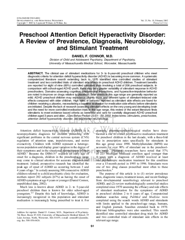 (PDF) Preschool Attention Deficit Hyperactivity Disorder: A Review of Prevalence, Diagnosis ...