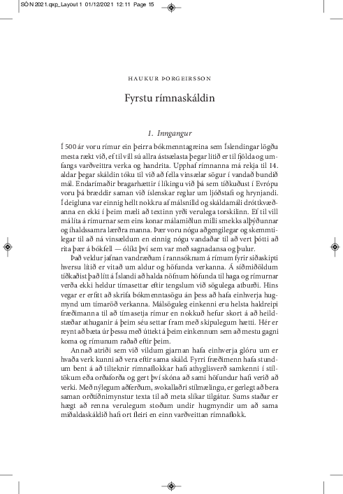 (PDF) Fyrstu rímnaskáldin [The earliest rímur poets]