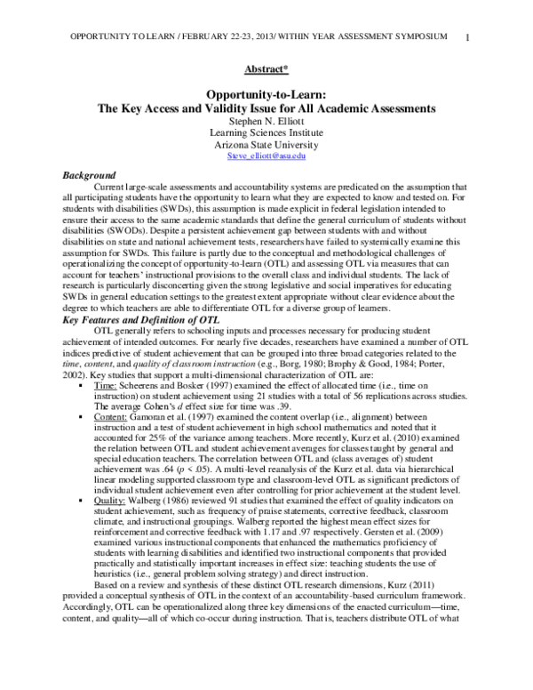 (PDF) Opportunity-to-Learn: The Key Access and Validity Issue for All ...