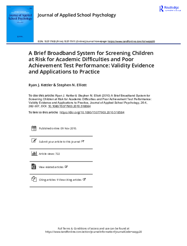 (PDF) A Brief Broadband System for Screening Children at Risk for ...