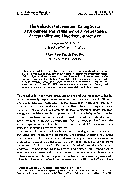 (PDF) The behavior intervention rating scale: Development and validation of a pretreatment ...