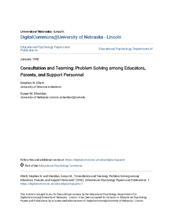(PDF) Consultation and Teaming: Problem Solving among Educators, Parents, and Support Personnel
