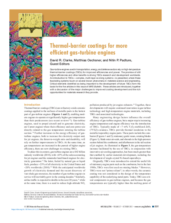 (PDF) Thermal-barrier coatings for more efficient gas-turbine engines