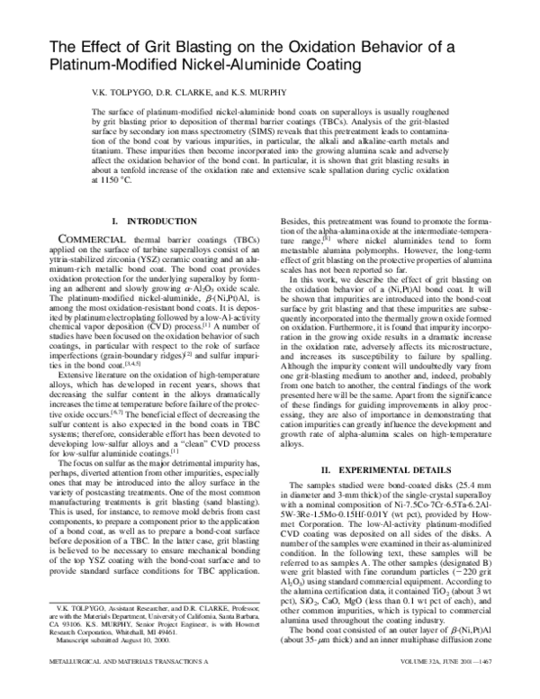 (PDF) Grit Blasting Impacts on Coating Oxidation