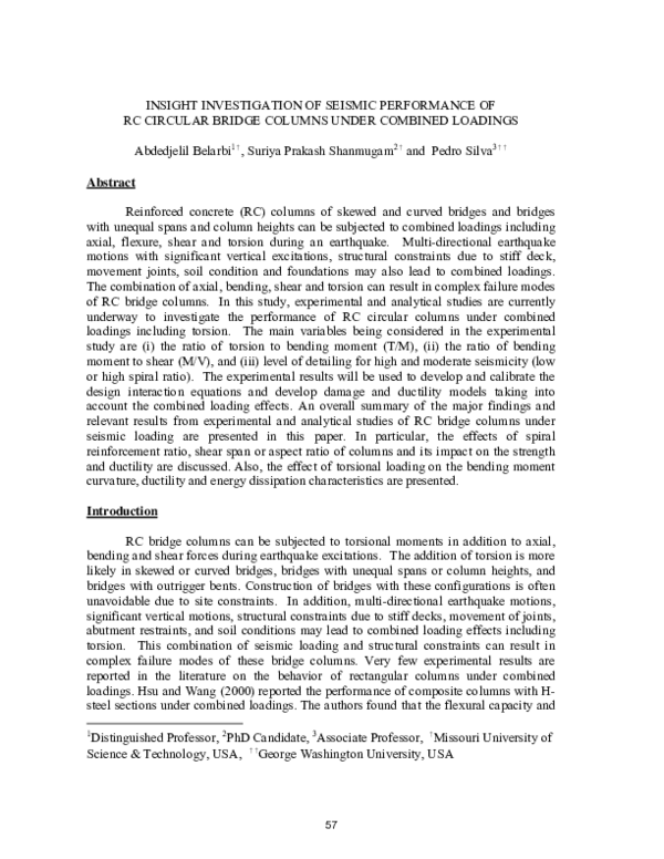 Pdf Seismic Performance Of Rc Circular Bridge Columns Under Multiple Loads