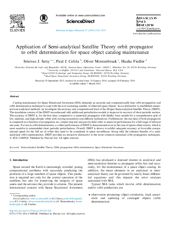 Pdf Application Of Semi Analytical Satellite Theory Orbit Propagator