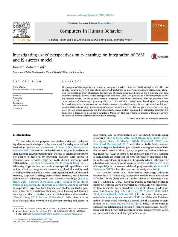 (PDF) Investigating users’ perspectives on e-learning: An integration ...