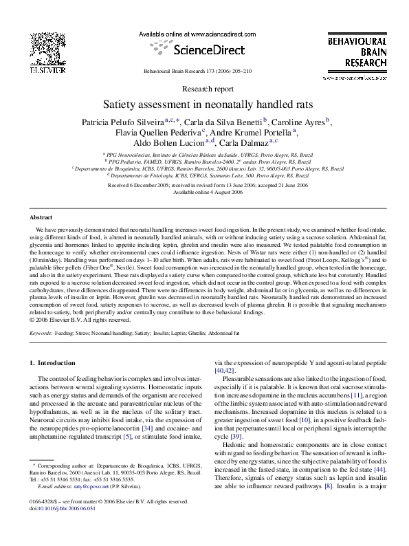 (PDF) Satiety assessment in neonatally handled rats