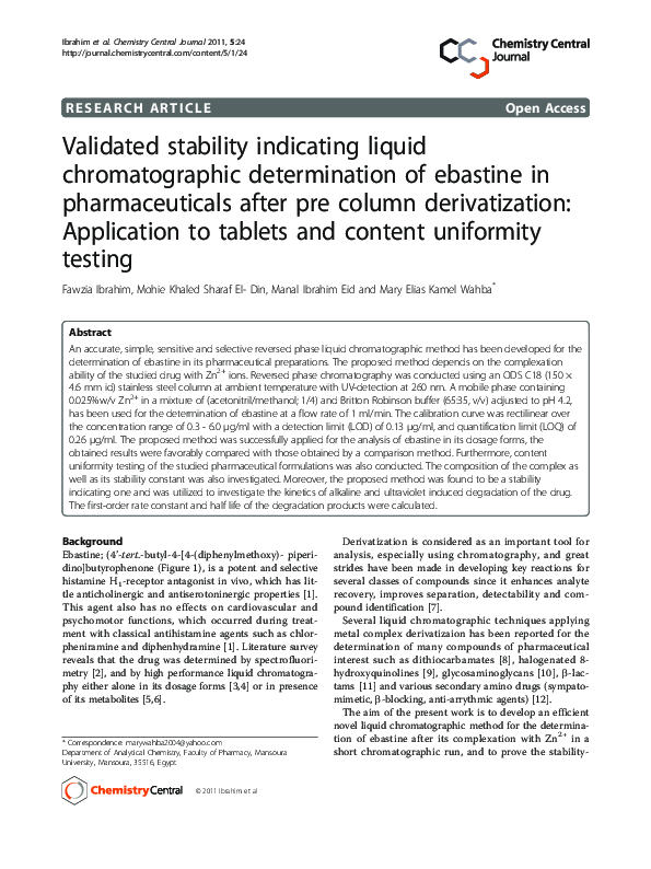 (PDF) Validated stability indicating liquid chromatographic determination of ebastine in ...