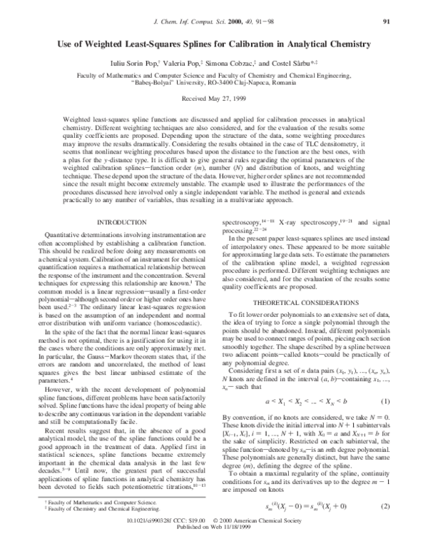 (PDF) Use of Weighted Least-Squares Splines for Calibration in Analytical Chemistry