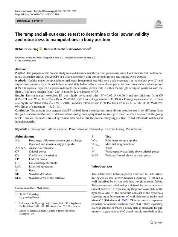 (PDF) The ramp and all-out exercise test to determine critical power ...