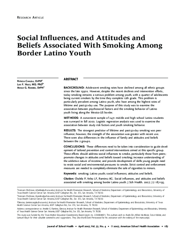 (PDF) Social Influences, and Attitudes and Beliefs Associated With ...