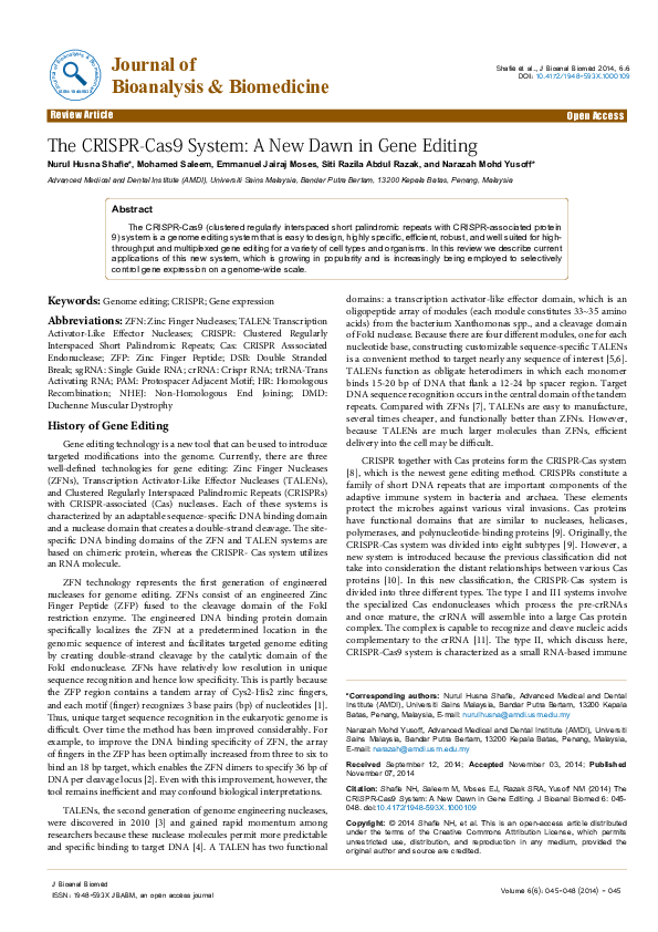 (PDF) The CRISPR-Cas9 System: A New Dawn in Gene Editing
