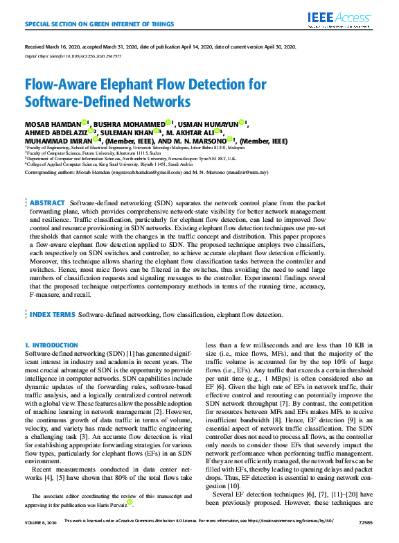 Pdf Flow Aware Elephant Flow Detection For Software Defined Networks Ahmed Abdelaziz 