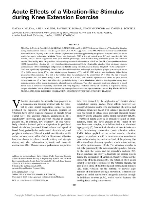 (PDF) Acute Effects of a Vibration-like Stimulus during Knee Extension ...