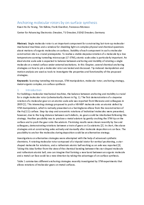 (PDF) Anchoring Molecular Rotors by On-Surface Synthesis