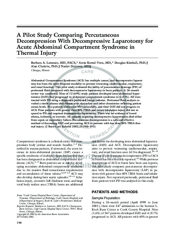 (PDF) A Pilot Study Comparing Percutaneous Decompression With ...