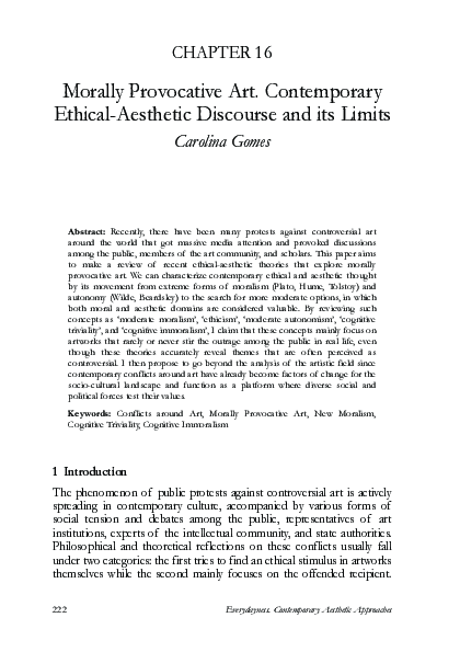 (PDF) Morally Provocative Art: Contemporary Ethical-Aesthetic Discourse and its Limits