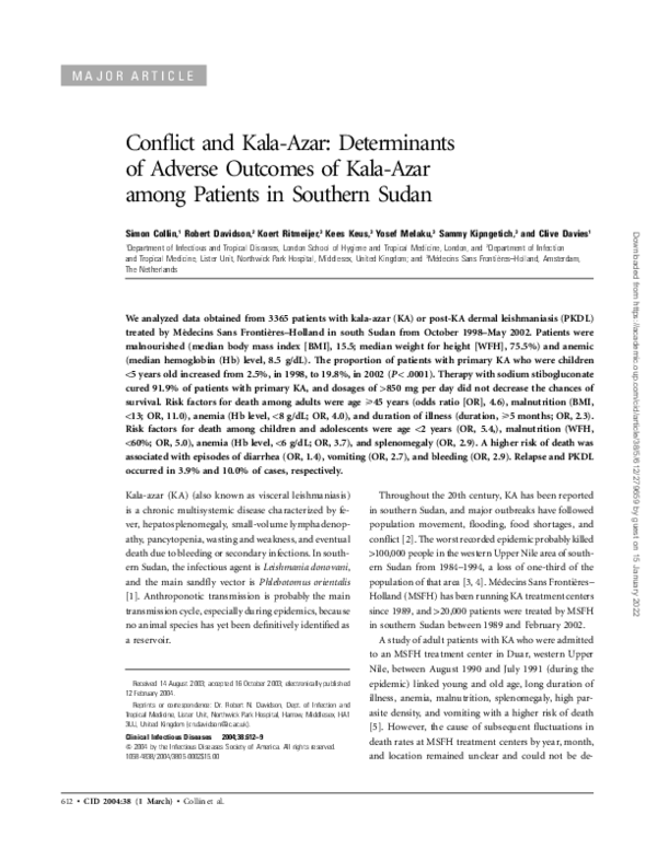 (PDF) Conflict and Kala‐Azar: Determinants of Adverse Outcomes of Kala‐Azar among Patients in ...