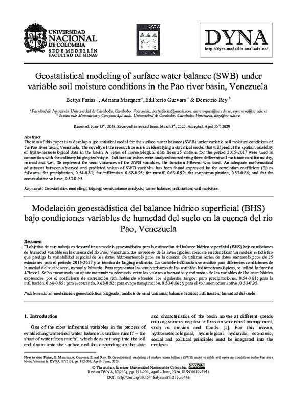 (PDF) Geostatistical modeling of surface water balance (SWB) under ...