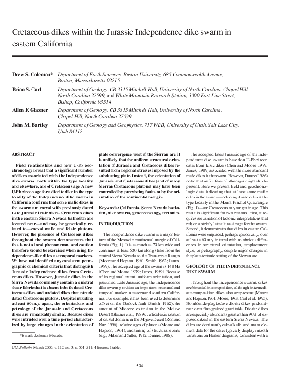 (PDF) Cretaceous dikes within the Jurassic Independence dike swarm in ...