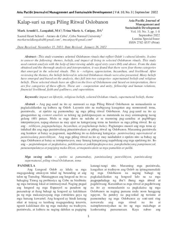 (PDF) Kalap-suri sa mga Piling Ritwal Oslobanon